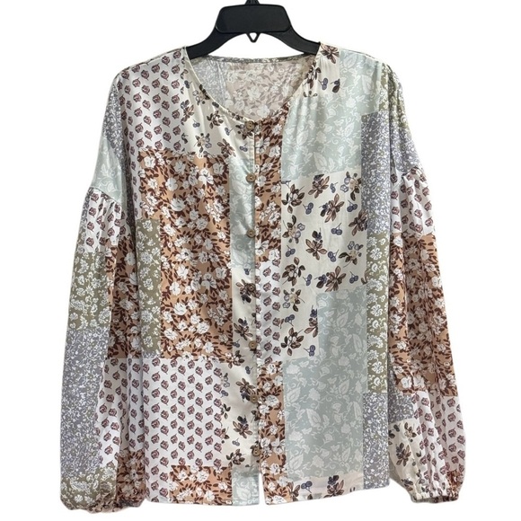SHEIN | Tops | Floral Patchwork Balloon Sleeve Blouse Large | Poshmark